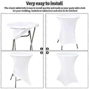 5 Pack Cocktail Spandex Stretch Square Corners Tablecloth 32 x 43 Inch, White Stretch Cocktail Table Cover Fitted High Top Tables, Cocktail Table Covers for Bar Wedding Birthday Banquet Party