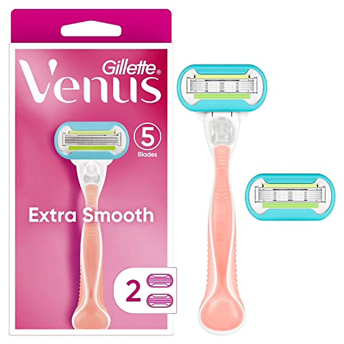 Gillette Venus Extra Smooth Pink Women's Razor Handle + 2 Refills