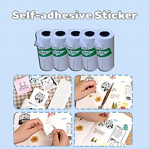 10Pcs Mini Printer Paper, 57 x 25 mm Self Adhesive Thermal Paper Printable Sticker Paper for Pocket Thermal Printer