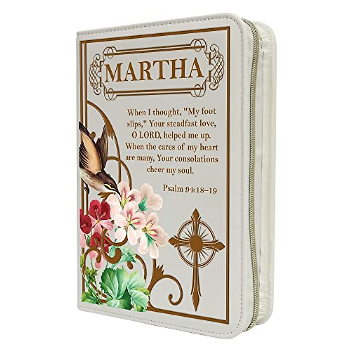 10x7 Inch Personalized Bible Cover – Create Your Own Design, Custom Bible Cover and Carrying Case with Handle – Leatherette Book Covers and Bible Case for Women - White (Design 6)