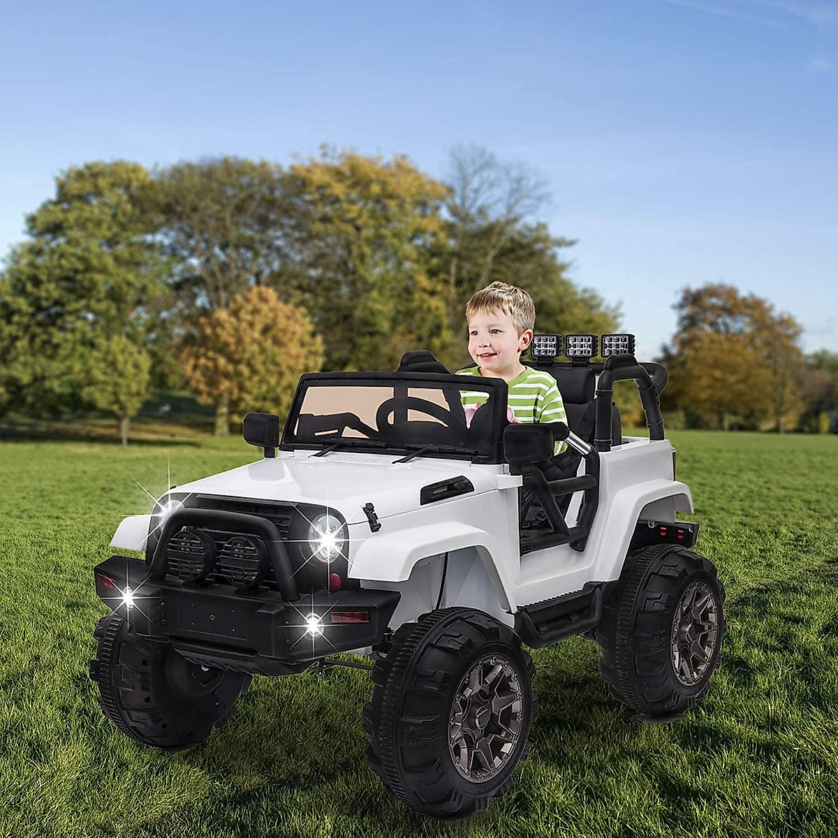 OTTARO Kids Electric Car Ride on Car Truck, Battery Kids Car w/Parent Remote Control, 12V Battery Powered Electric Car for Kids, 3 Speeds,Spring Suspension, MP3 Player (White)