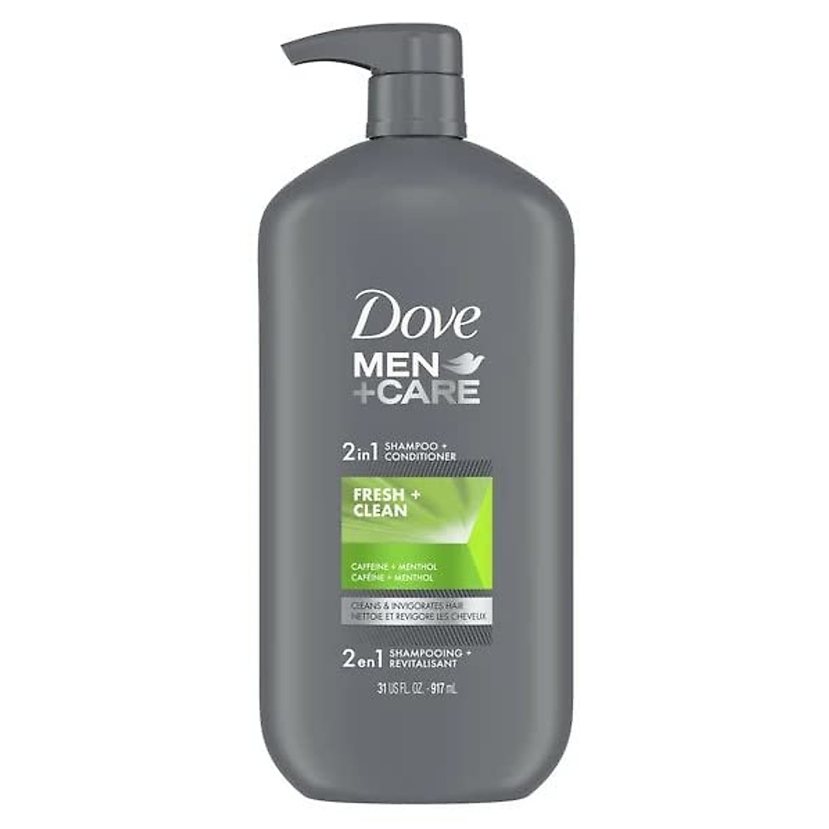 Dove MEN+CARE 2-in-1 Shampoo & Conditioner Fresh+Clean with Caffeine+Menthol, 31 Fl Oz (Pack of 1)