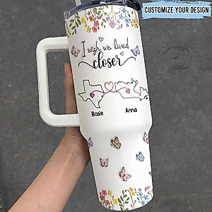 Wrappiness I Wish We Lived Closer Tumbler 40oz - Personalized 3D Inflated Effect Tumbler Long Distance Friendship - Custom State to State Mug Going away Gift (A12, 2 People)