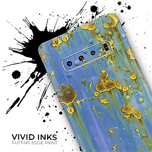 DesignSkinz Blue Metal with Gold Rust Protective Vinyl Decal Wrap Skin Cover Compatible with The Samsung Galaxy S20 (Screen Trim & Back Glass Skin)