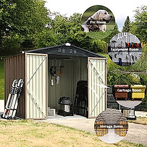 6x8 FT Storage Sheds Outdoor, Utility Steel Tool Sheds for Garden Backyard Lawn, Large Patio House Building with Lockable Door (Dark Grey)