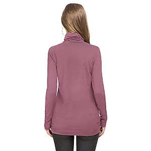 LE VONFORT Womens Turtleneck Long Sleeve Shirts Fleece Lined Lightweight Thermal Base Layer Light Purple Medium