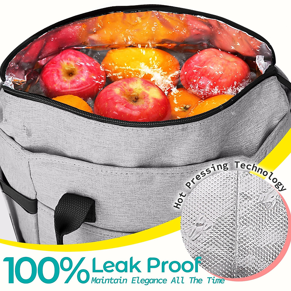 KIPBELIF Insulated Lunch Bags for Women - Large Tote Adult Lunch Box for Women with Shoulder Strap, Side Pockets and Water Bottle Holder, Gray, Normal Size