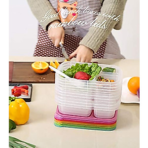 Meal Prep Containers 3 Compartment Food Storage Containers Microwave Dishwasher Freezer Safe (Color mixing, 7 /10PACK (3compartment))