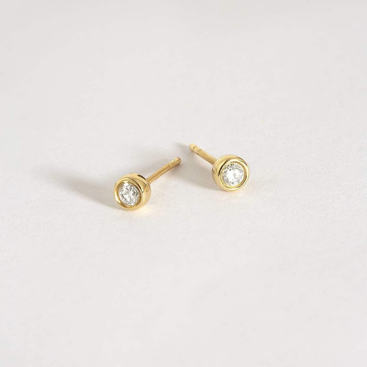 GELIN 14k Solid Gold Diamond Solitaire Bezel Set Stud Earrings for Women