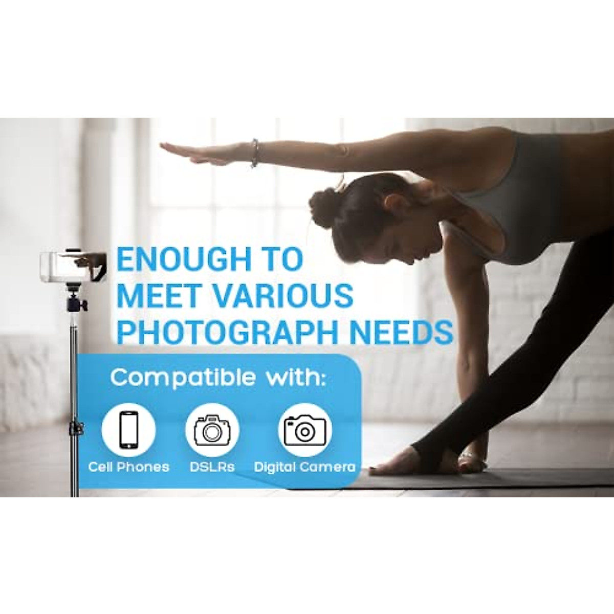 MeeA 82 Inch Tall Extendable Tripod Compatible with Most Cell Phones, DSLRs, Digital Cameras for Selfie and Live Video Travel, Broadcasting/Streaming/vlogging. Black