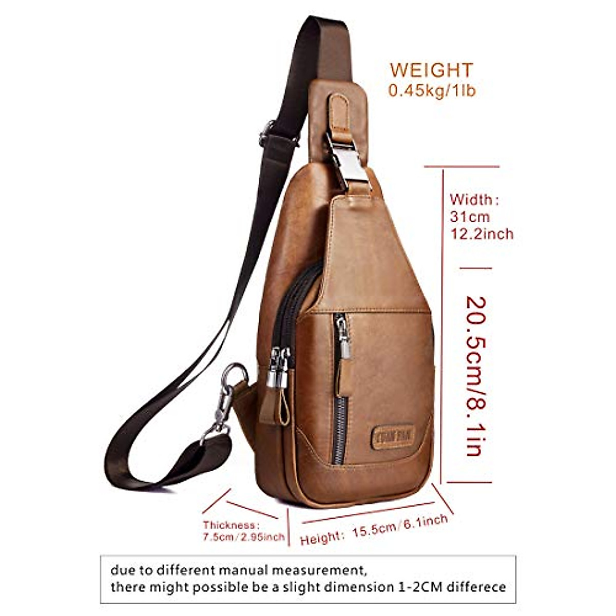 YUAN FAN Leather Sling Bag for Men,Crossbody Purse Chest Bag Backpack Messenger Shoulder Bag Small