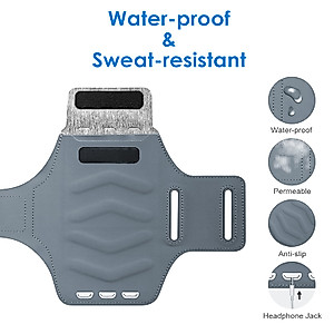 JETech Phone Armband Holder with Key Holder and Card Slot for Phone Upto 6.2 inch, iPhone 14 Pro/14/13 Pro/13/12/11/XR/XS/X/8, Galaxy S23/S22, Pixel 7a/6a, Water Resistant, Adjustable Band, Grey