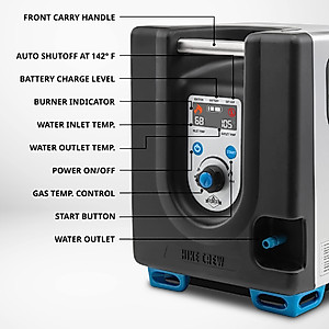 Hike Crew Portable Propane Water Heater & Shower Pump w/Built-in Battery | Compact Outdoor Cleaning & Showering System w/LCD, Safety Shutoff & Carry Case, Instant Hot Water for Camping & Hiking