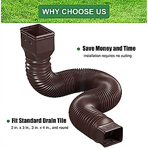 YOTODY Rain Gutter Downspout Extensions Flexible,Down Spout Drain Extender Diverter Extendable from 21 to 60 in,Screws for Included (Brown)