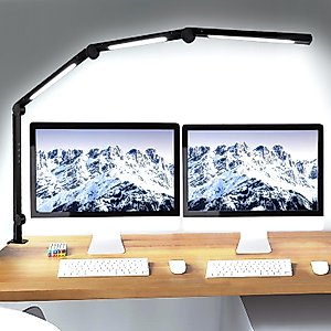 vimeepro LED Desk Lamp with Clamp Flexible 4 sections Swing Arm Three light sources desk light, 4 Color Modes & 5 Brightness, Eye Caring Led table light with Memory Function for table lamps for office