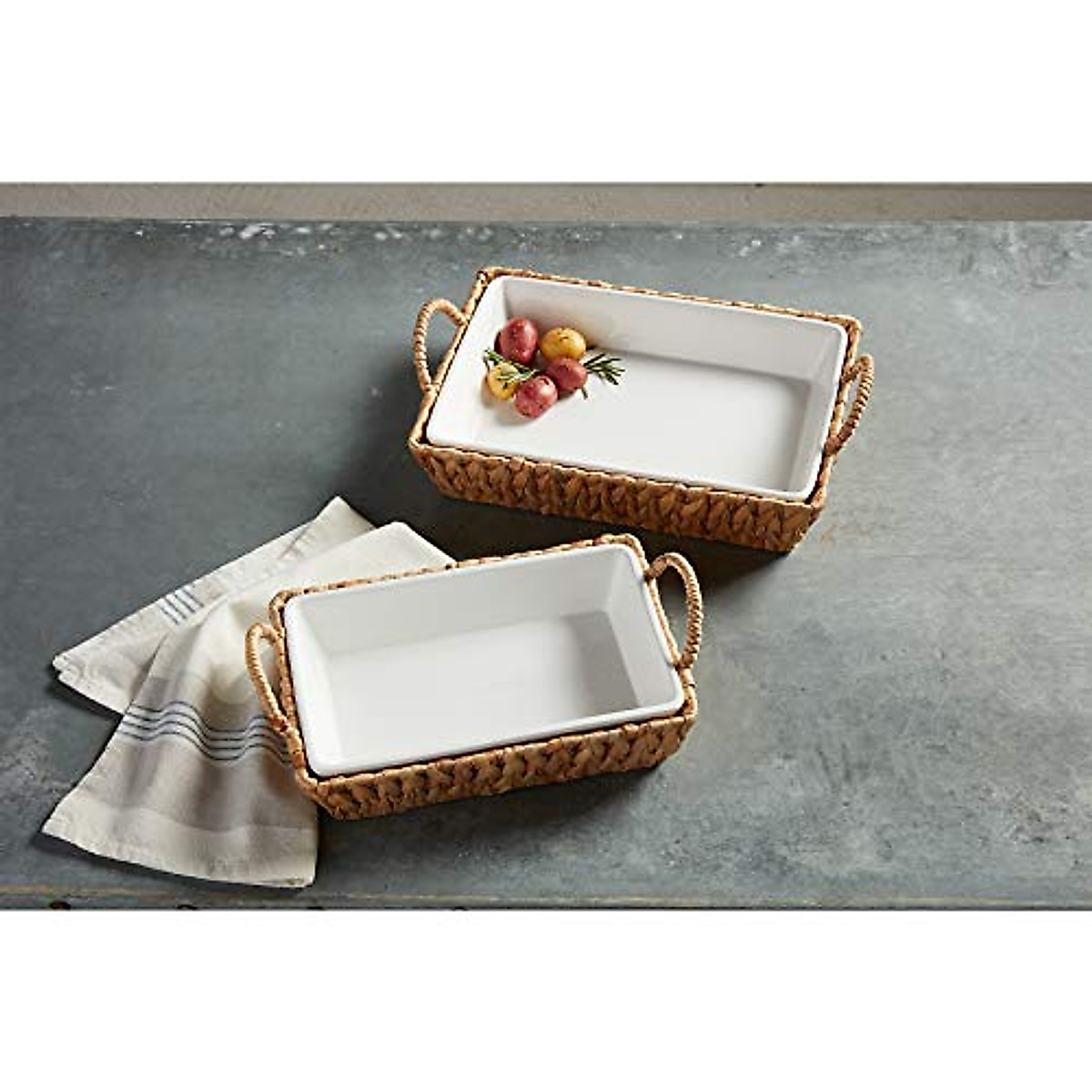 Mud Pie Hyacinth Basket Set, small baker 7" x 11" | large baker 13" x 18 1/2"