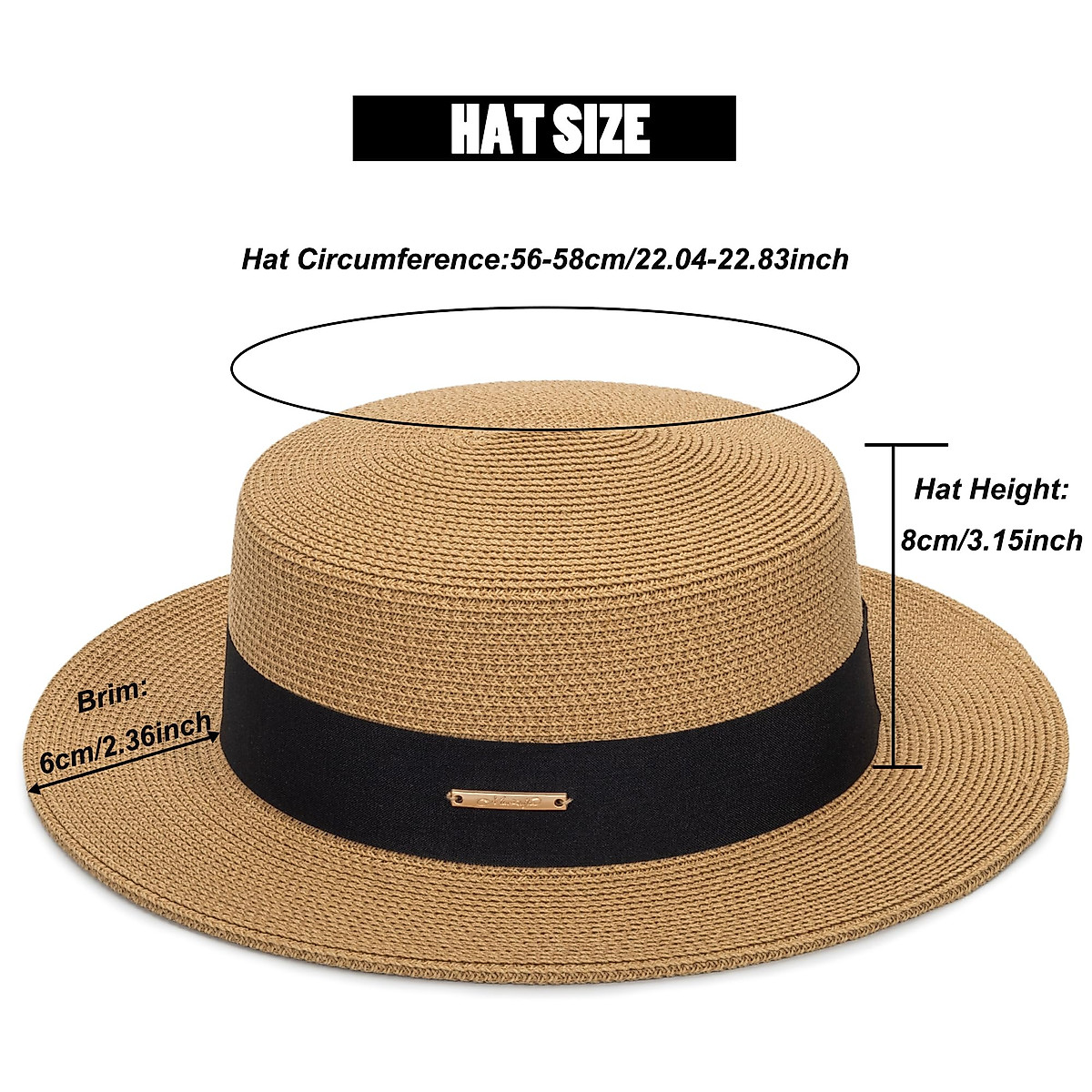 Women's Wide Brim Sun Hat Straw Panama Hat - UV-Protection Summer Boater Fedora Beach-Sun-Hats(M-L)