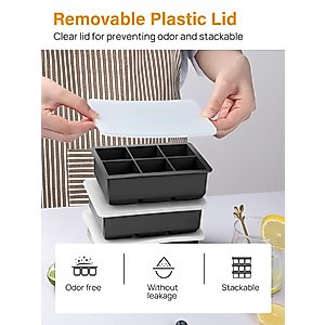 Kootek Ice Cube Trays with Lid (Set of 4), Silicone Large Square Ice Cube Maker Ice Cube Molds for Whiskey, Cocktails and Homemade Freezer