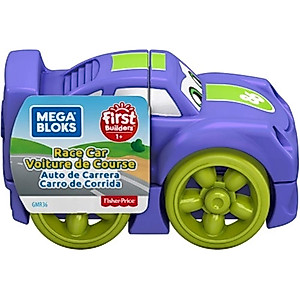 Mega Bloks Building Basics Race Car - My First Builders 3 Piece Blue Race Car ~ Take Apart ~ Build Again ~ Combine with Others