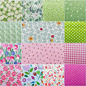 Spring Floral Fabric Squares 10x10, Layer Cake Fabric for Quilting 10 inch, Precut Fabric for Quilting Patchwork Crafting Green Pink(42Pcs)