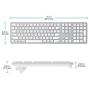 OMOTON Bluetooth Keyboard for Mac, Wireless Keyboard with Numeric Keypad, Multi-Device, Rechargeable, Compatible with MacBook Pro/Air, iMac, iMac Pro, Mac Mini, Mac Pro Laptop and PC (Silver)