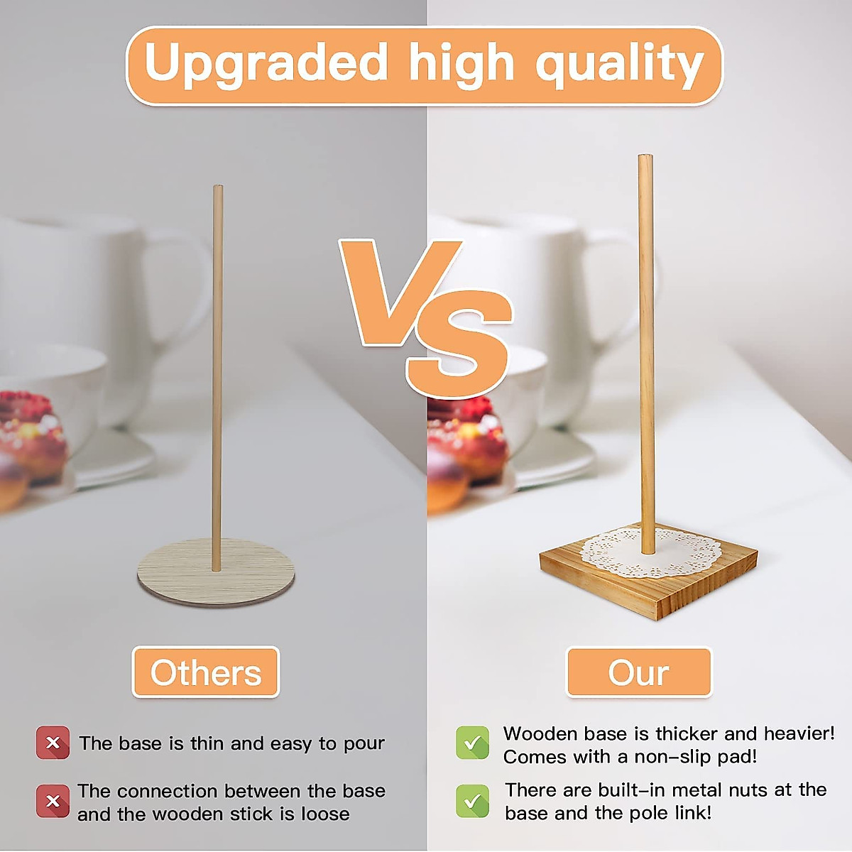 Donut stand, 4PCS Wooden Donut Stand Display Farmhouse Donut Holder, Reusable Bagel Holder Tower Stand, Suitable for Weddings, Birthday Parties, All Kinds of Parties, Baby Shower (4 packs-Square)