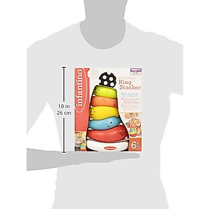 Infantino Funny Faces Ring Stacker Colorful Baby and Toddler Toys for Motor Skills, 5 Pieces