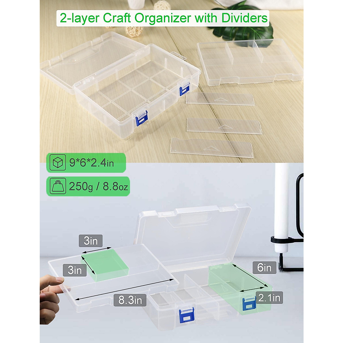 Tnqhuq Bead Organizer Tackle Box Organizer Bead Storage Containers 2-layer Craft Organizer Plastic Organizer Box with Dividers & Removable Tray