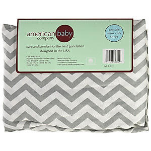 American Baby Company 100% Natural Cotton Percale Fitted Portable/Mini Crib Sheet, Grey Zigzag, Soft Breathable, for Boys and Girls, Zigzag Grey , 24x38 Inch (Pack of 1)