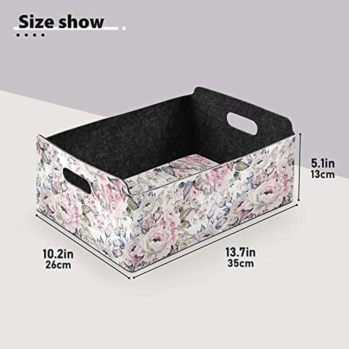 xigua Large Foldable Storage Bins, Felt Storage Basket with Handles, Storage Containers Organizer for Clothes, Toys, Shelves, Closet, Office, Bedroom, Bouquets Of Roses