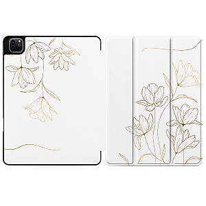 DONGKE Compatible with iPad Air 5th Generation Case 2022 & 4th 2020 10.9 inch Pencil Holder [Support Wireless Charging], Trifold Stand Sleep/ Wake, Gold Florals Gold Florals X449
