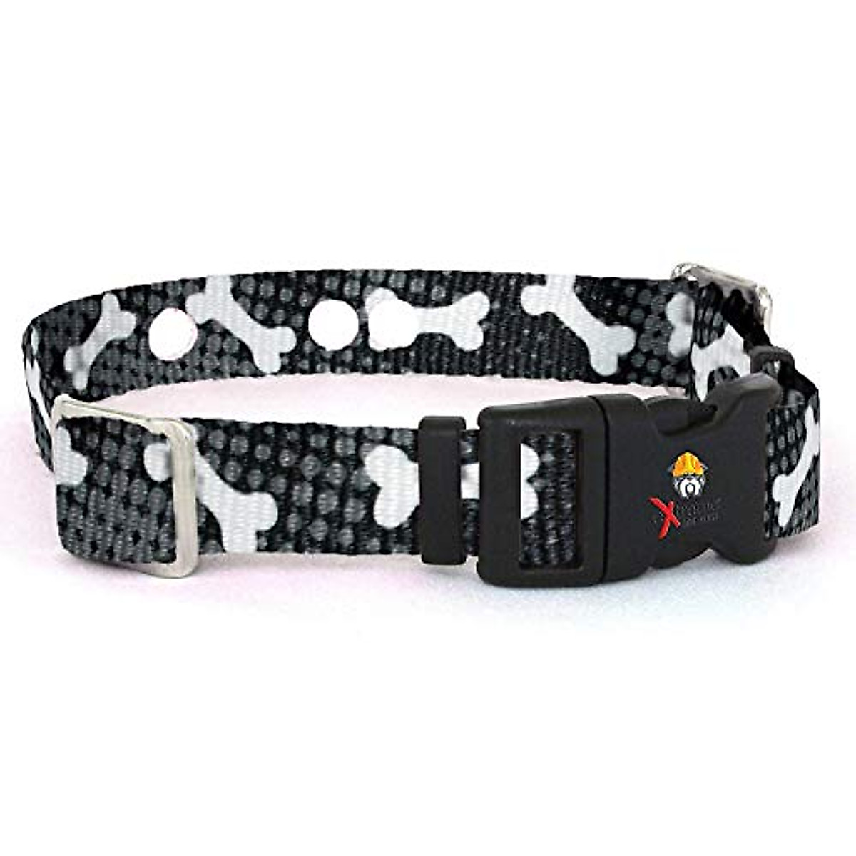 Extreme Dog Fence Replacement Containment and Training Collar Strap for Most Dog Fence Brands - Black Bones (Medium: 13" - 18" x 3/4")