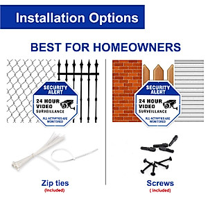 Video Surveillance Signs, Aluminum 10" x 10" Outdoor Security camera Signs for Property, Metal Reflective Warning Sign for Home Business CCTV Security Camera - 2 Pack