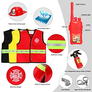 Cocojeci Boys Dress up Trunk Costumes Set,15pcs Pretend Role Play Set Fireman, Police, Construction Worker Costume with Accessories for Kids Ages 3-7