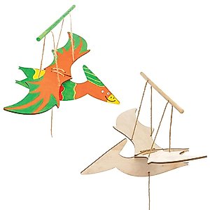 Baker Ross AT670 Dinosaur Wooden Flying Puppet Kits - Pack of 3, Woodcraft for Kids Arts and Crafts Projects