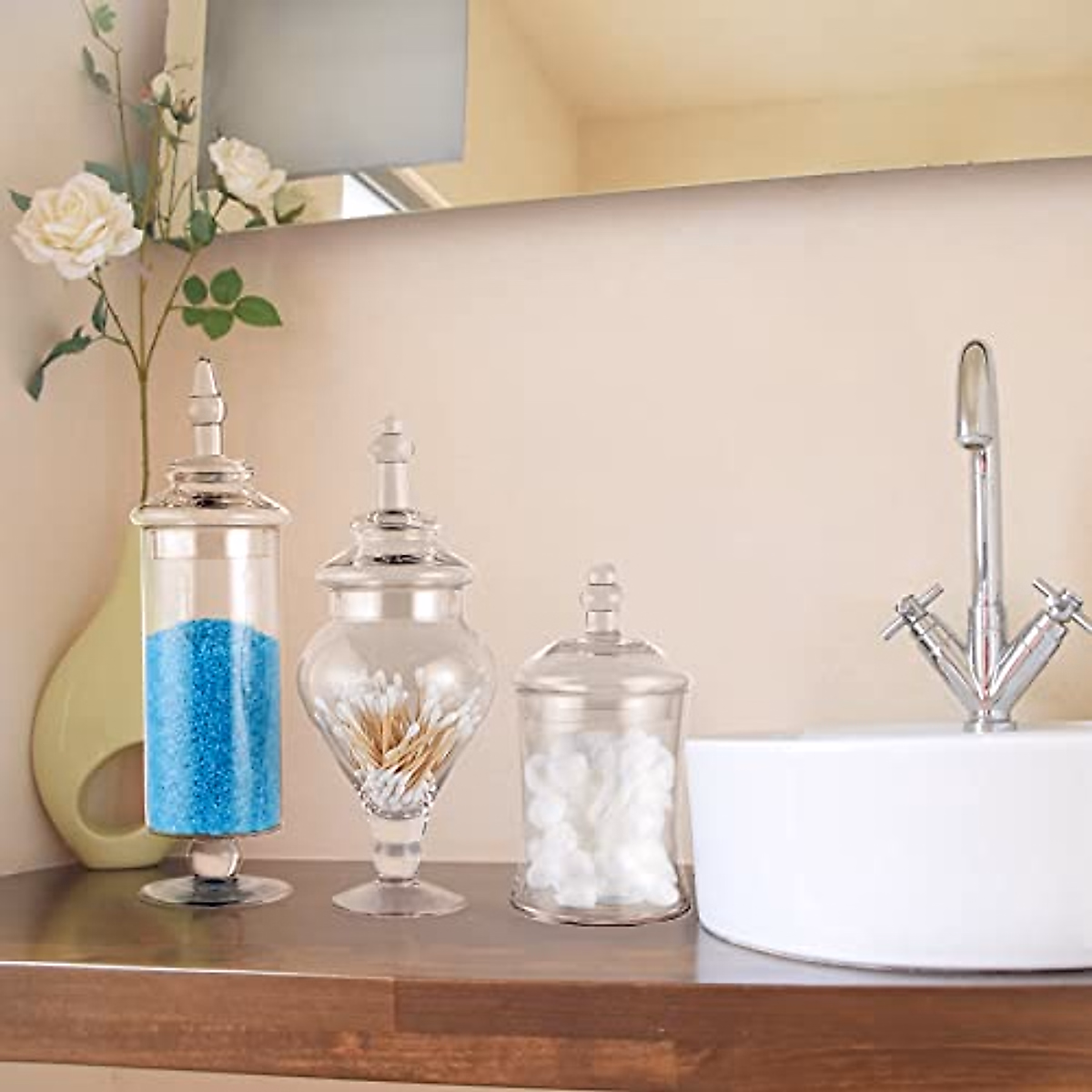 MDLUU Set of 3 Glass Apothecary Jars with Lids, Candy Buffet Serving Jars, Decorative Bathroom Canisters for Storage