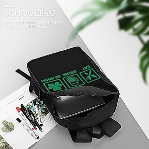 Eat Drink and Be Irish Travel Backpack Casual 17 Inch Large Daypack Shoulder Bag with Adjustable Shoulder Straps