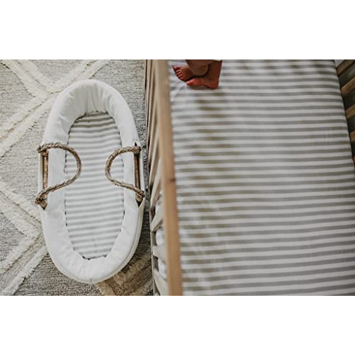 NODNAL CO. 3 Fitted Bassinet Sheets Gray Set Baby Girl/Boy - 100% OEKO-TEX Cotton Gender Neutral Chevron, Polka Dot, Stripe Universal Fit - Cradle/Moses Basket Hourglass, Oval Rectangle Mattress Sheet