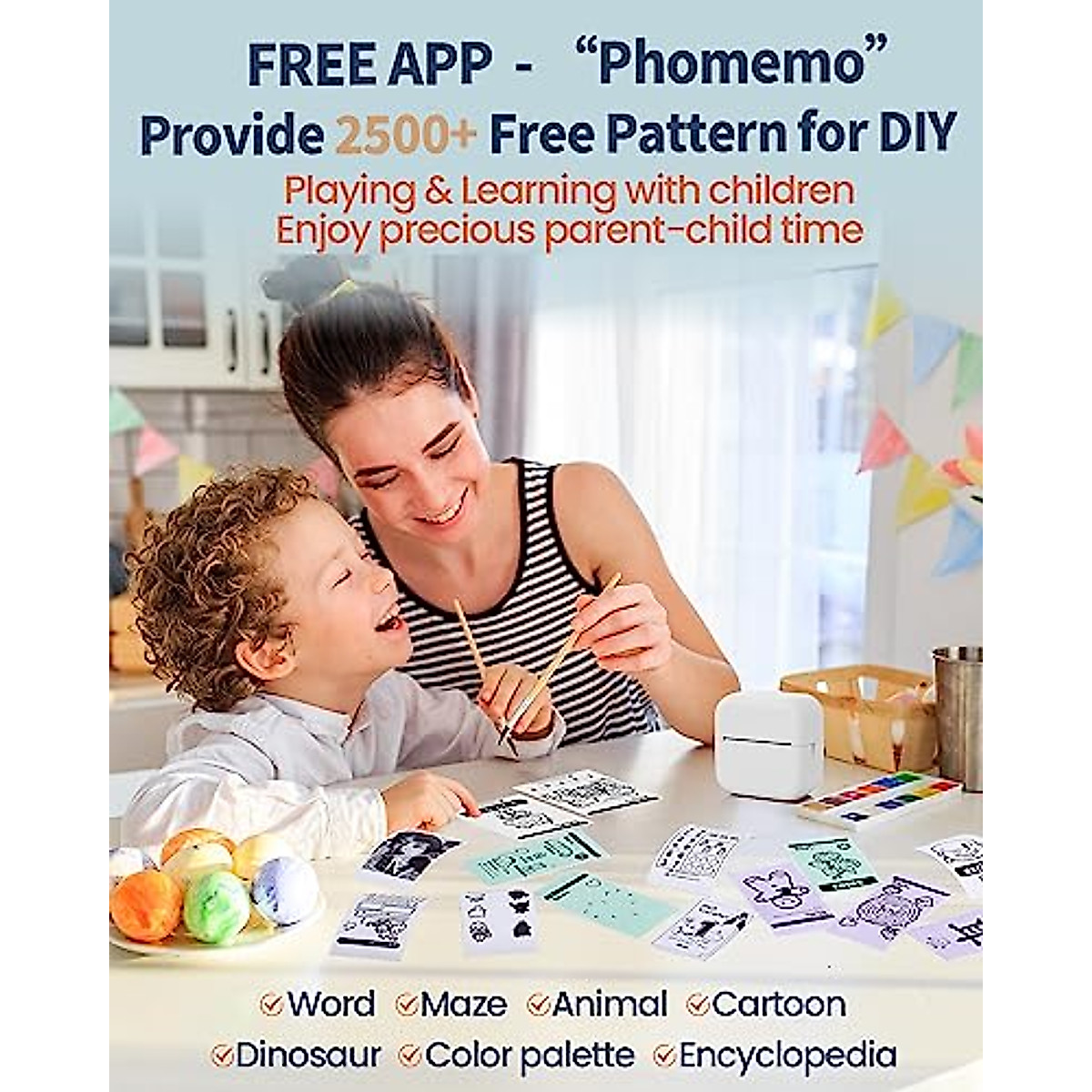 memolife M02L Mini Inkless Sticker Printer - Inkless Printer for iOS & Android, Bluetooth Printer with 1 Roll Non-Adhesive Paper, Mini Pocket Printer for DIY Creation, Study Notes, Mini Photo Printer