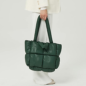 Fluffy Cotton Tote Shoulder Bag for Women,Trendy Design Big Capacity Handbag Soft Waterproof Nylon Lightweight Purses (Beige)