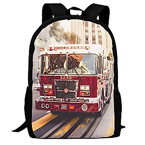 ALIFAFA Fire Truck School Backpack Bookbag for Teens Kids Boys Girls, Polyester School & Travel Backpacks for Elementary Middle High College Students, Unique Casual Daypack Rucksack, 17 Inch