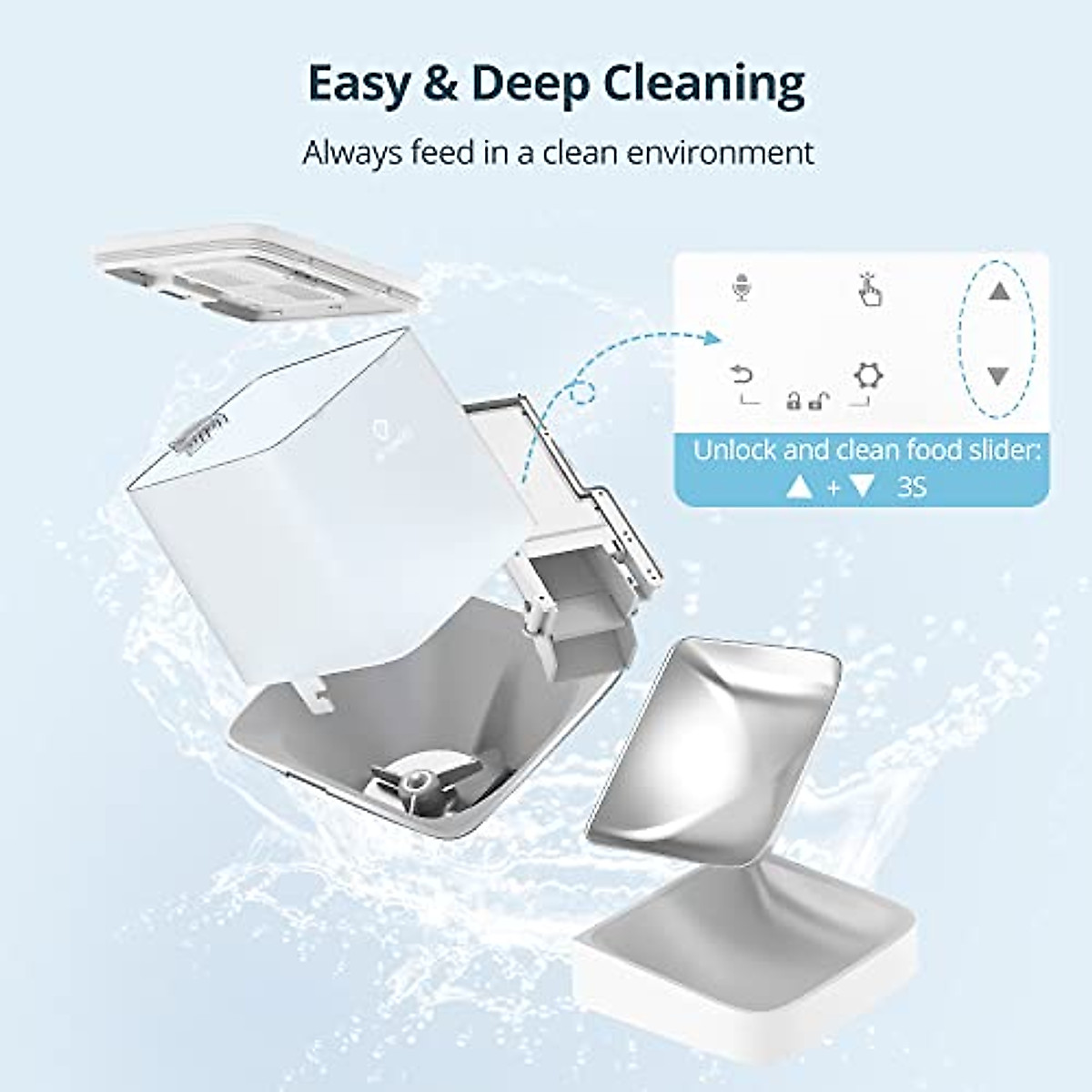 PETEMPO Cat Water Fountain with Wireless Pump and 5L Cat Feeders with Anti-Stuck Design& 10s Meal Call