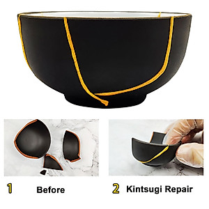 Kintsugi Repair Kit, Repair Your Meaningful Pottery with Gold Powder Glue - Comes with Two Practice Ceramic Cups for Starter