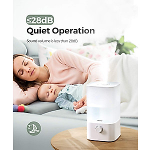 raydrop Cool Mist Humidifier Diffuser, 2.5L Essential Oil Diffuser, Top Fill Humidifier for Bedroom, Home and Office, Baby Humidifier with Adjustable Mist Output, Dial Knob, Auto Shut Off (White)