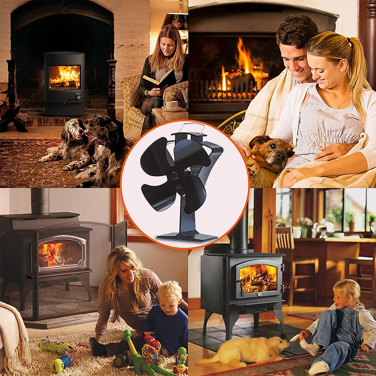 HAWCAFU Wood Stove Fan Heat Powered Fireplace Fan 4 Blades Fire Fan Wood Buring Stove Top Fan for Wood/Log Burner/Fireplace