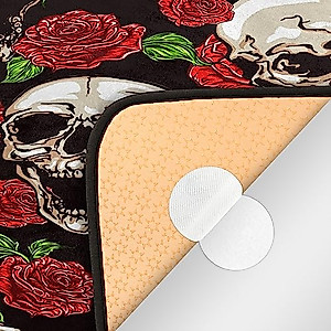 KOBLEN Skull and Red Roses Kitchen Rugs Non Slip Washable Absorbent Kitchen Mats 20x39 inch Cushioned Anti Fatigue Kitchen Floor Mats for in Front of Sink