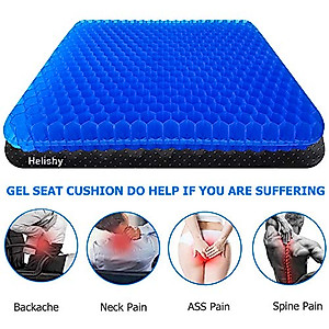 Gel Seat Cushion, Egg Seat Cushion Wheelchair Cushion with Non-Slip Cover, Breathable Chair Pads Honeycomb Design Absorbs Pressure Points for Car Office Chair Wheelchair (Blue)
