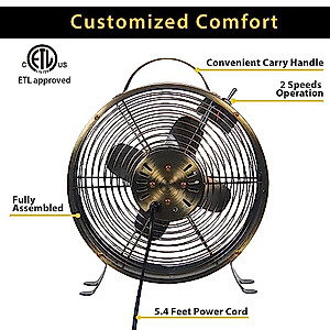 VENTISOL 10 Inch Retro Portable Table Fan, Metal Decorative Drum Fan,Quiet 2 Speeds for Home,Bedroom,Office, Dorm Rooms, c
