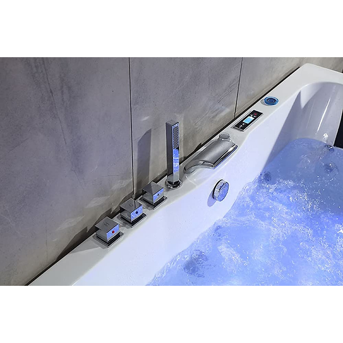 71" Acrylic Whirlpool Bathtub 2 Person, Alcove Soaking SPA Double Ended Tub Hydromassage Rectangular Water Jets with Computer Panel, Air Bubble, Light, UL Certified, White (Q411)