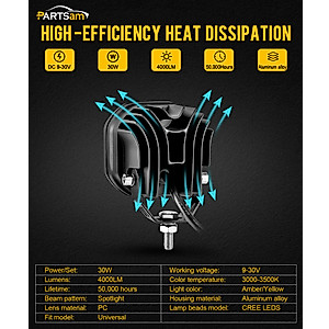 Partsam 3 Inch Yellow Pods Fog Light, 30W Waterproof Cubes Offroad Cree LED Pods Spot Flood Ditch Lights, Square Off Road Lights for Pickup Truck SUV ATV UTV Boat Forklift 4x4 Motorcycle, Pack of 2